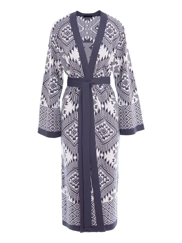 CONCEPT A TROIS Graphic Print Knit Cardigan - White/grey