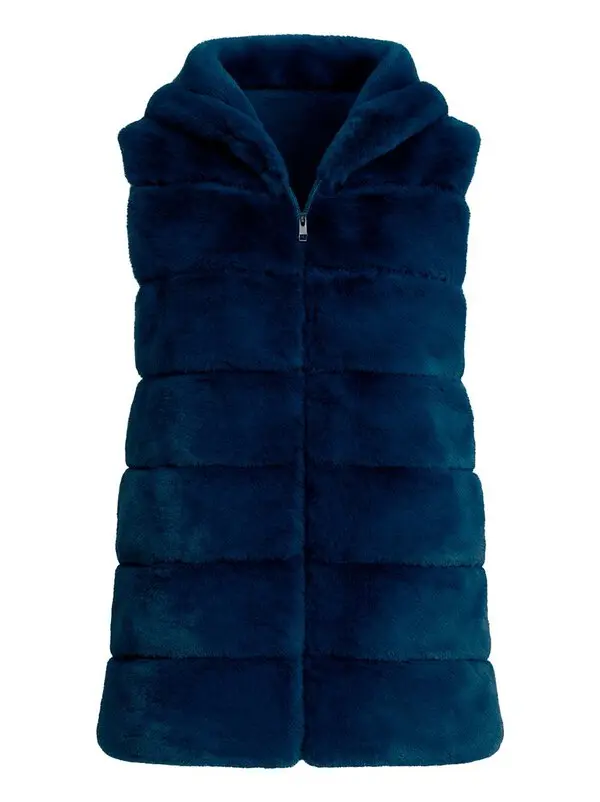 TANTRA SPAIN SL Faux Fur Hooded Vest With Zipper Closure - Blue