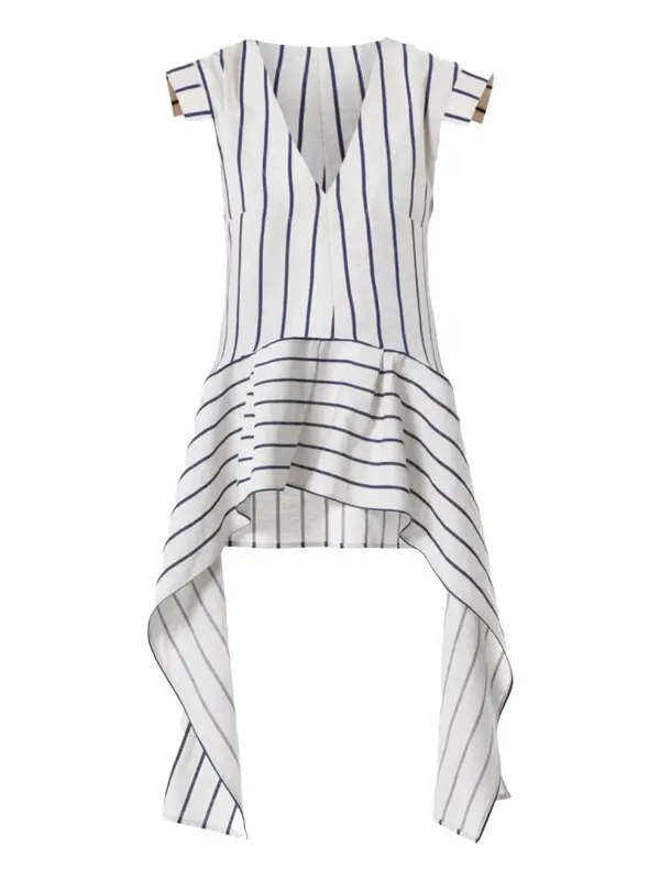 METAMORPHOZA Striped Asymmetric Linen Top - Blue