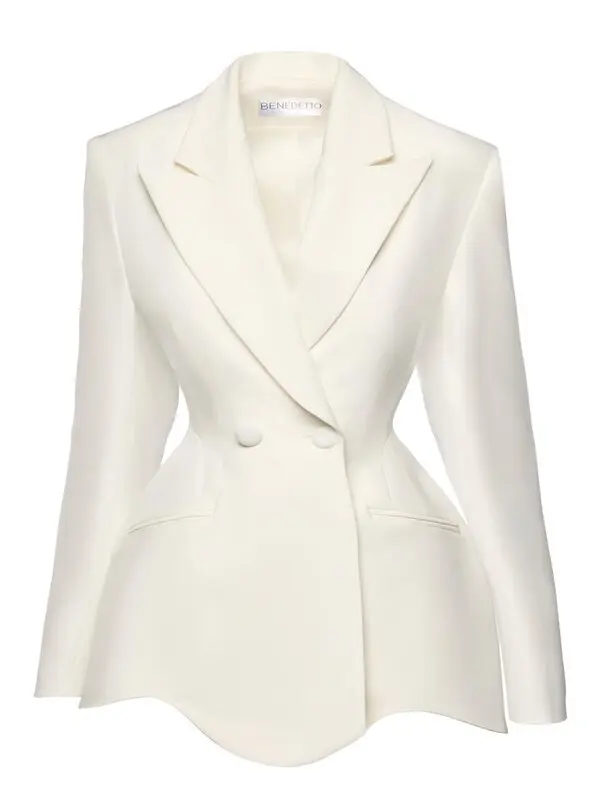 BENEDETTO Asymmetric Wool Blazer Dress - White