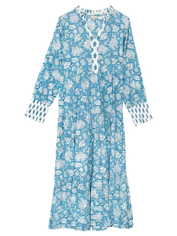 INARA Indian Cotton China Paisley Dress - Blue