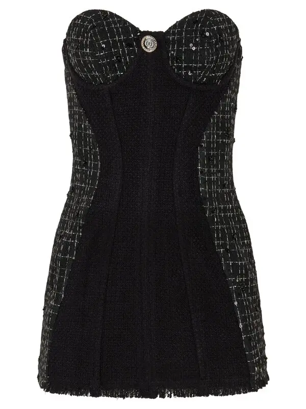 GOD SAVE QUEENS Out Of Office Tweed Mini Dress - Black