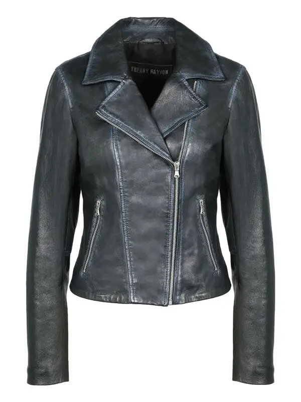 FREAKY NATION Rivet Leather Biker Jacket - Black