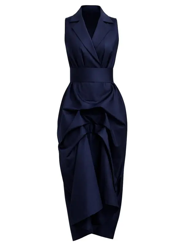 LUMINA ELIGMA Tuxedo Sleeveless Draped Dress - Blue