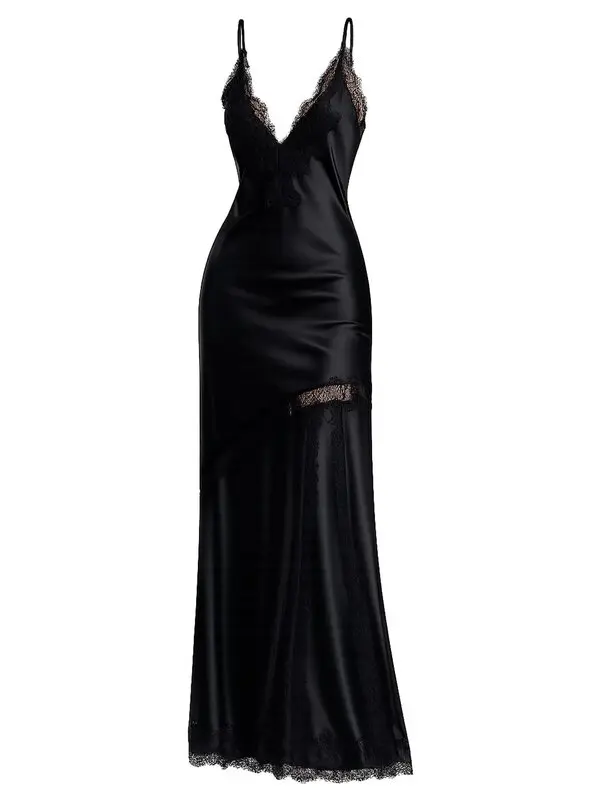 TANTRA SPAIN SL Lingerie-style Satin Midi Slip Dress With Lace Details And Straps - Black