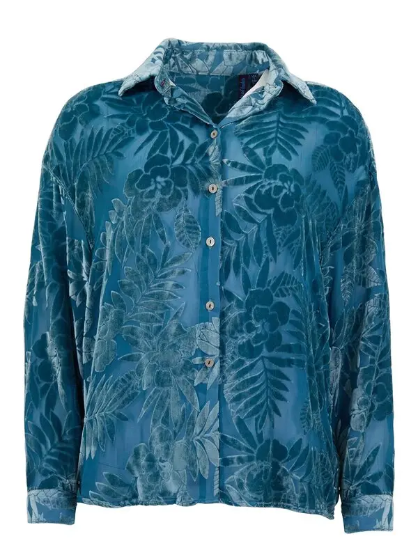LORDS OF HARLECH Nadia Country Floral Velvet Devore Shirt - Blue
