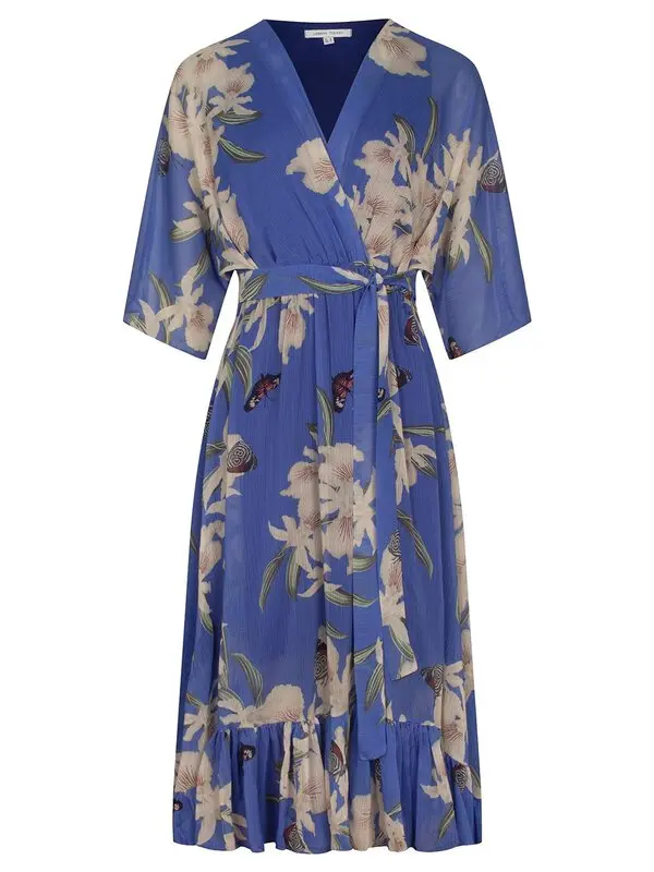 URBAN TOUCH Floral Kimono Wrap Dress - Blue
