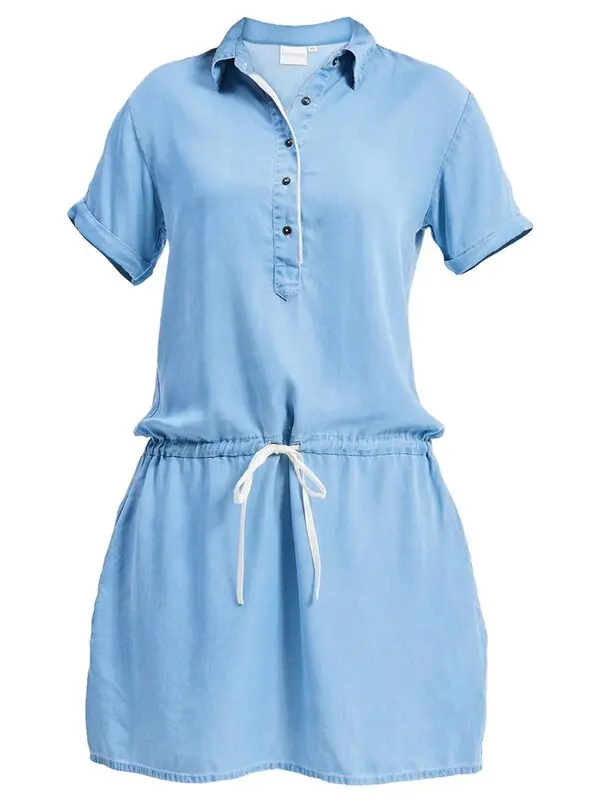 REISTOR Denim Shirt Dress With Drawstring - Blue