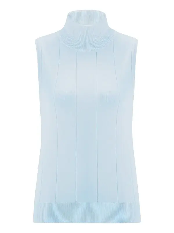 PERALUNA Slim Fit Sleeveless Turtleneck Blouse - Blue