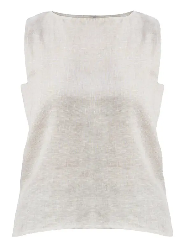 REISTOR Checkered Linen Boatneck Top - White