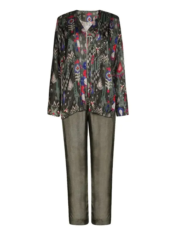 MAISON QALA Pleated Peplum Top And Trousers - Green