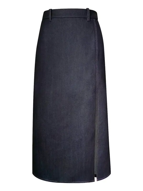 KATHY C VANG Demi Dark Denim Midi Skirt - Blue