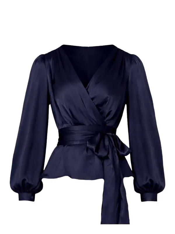SACHA DRAKE Satin Faux Wrap Top - Blue
