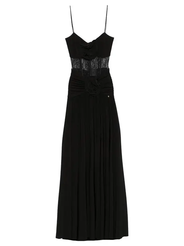 NISSA Floral-appliqué Jersey Maxi Dress - Black
