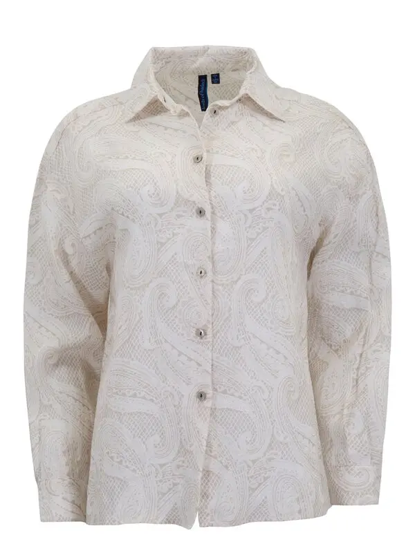 LORDS OF HARLECH Neutrals Lydia Crochet Paisley Linen Shirt - White