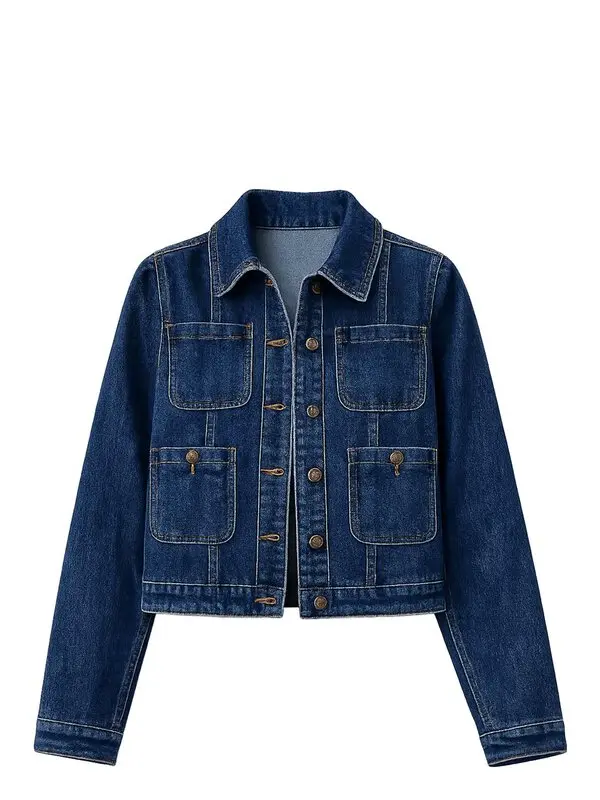 YUMI Stretch Denim Jacket With Pockets - Blue