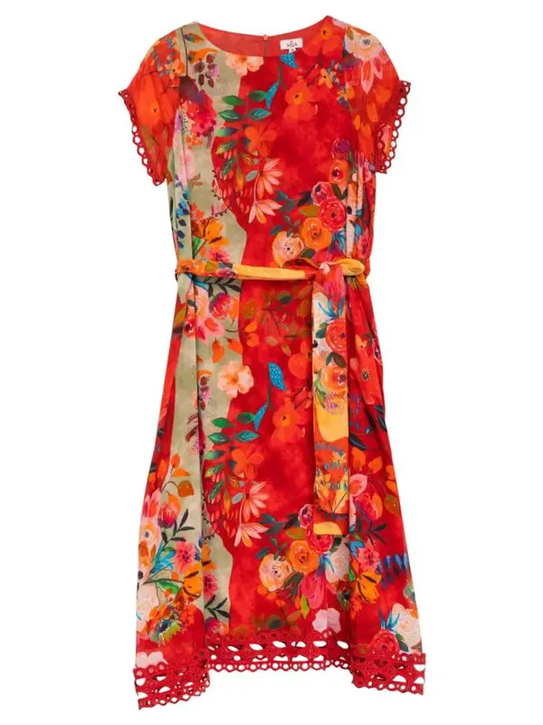 NIZA Long Halter Dress With Flowy Skirt And Floral Print - Red