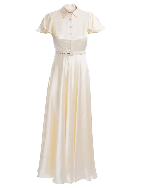 SOFIA TSERETELI Satin Silk Gown With Swarovski Button - White