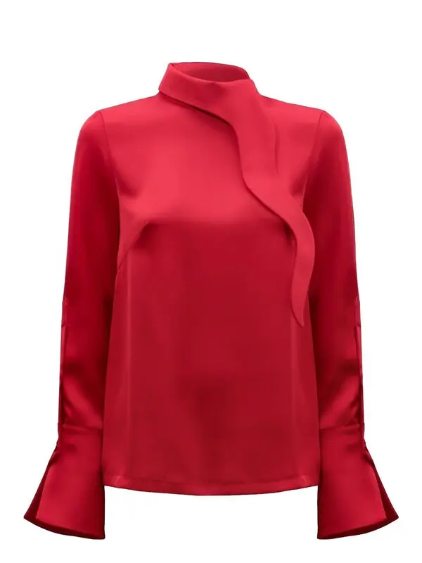 JULIA ALLERT Satin Blouse With Sculpted Detail - Red