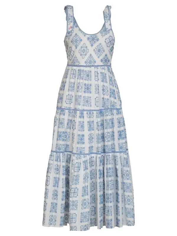 ROSE & NANCY Printed Lace Trim Maxi Sun Dress - Blue/white