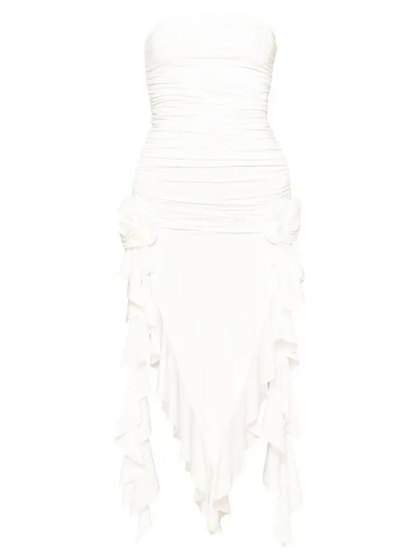 NISSA Floral-appliqué Midi Dress - White