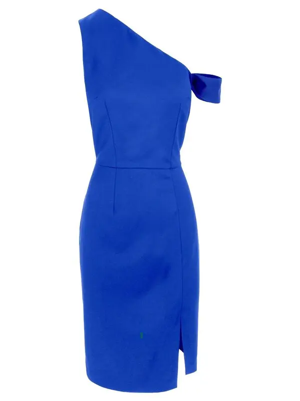 AVENUE N°29 Asymmetrical Neckline Bodycon Midi Dress - Blue