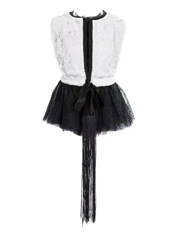 CONCEPT A TROIS Sequin Vest With Tulle And Lace - White