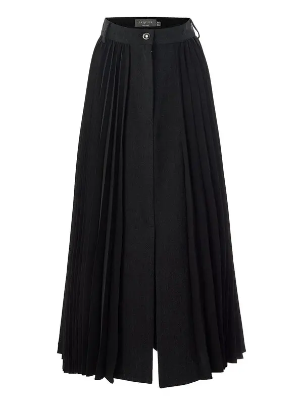 EXQUISE Regular Pleated Florence Maxi Skirt - Black