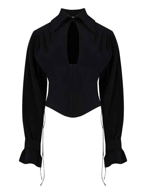 PCFG Corset Fitted Stretch Virgin Wool Blend Blouse - Black