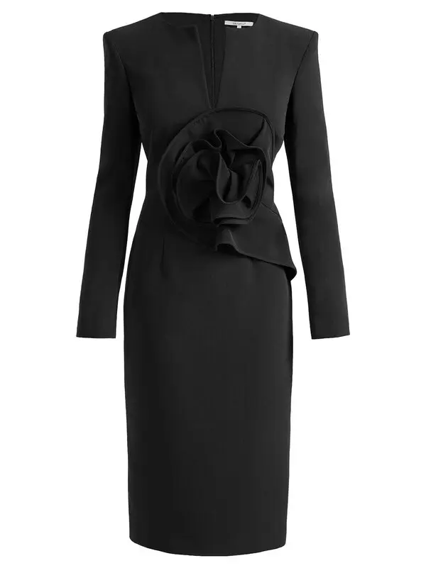 Santorelli Maya Long Sleeve Midi Dress With Floral Appliqu - Black