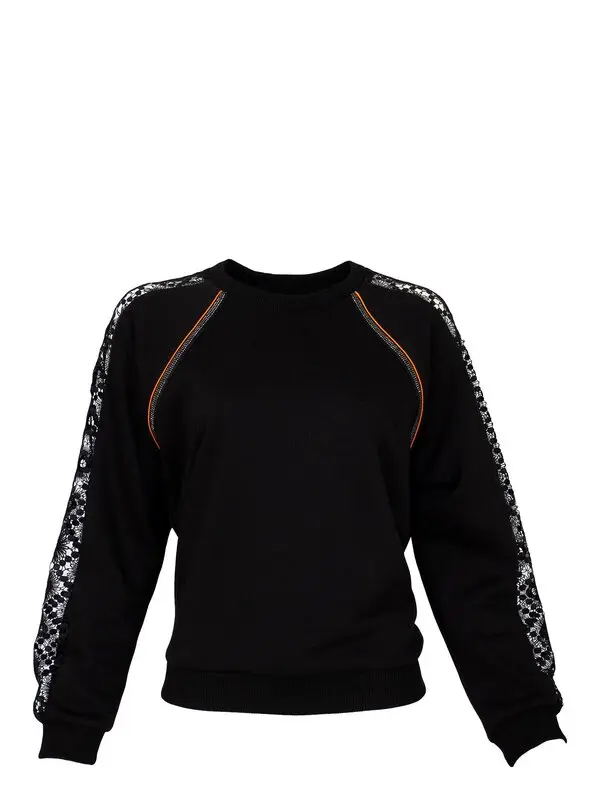 LALIPOP DESIGN Sweatshirt With Guipure Lace Sleeves - Black