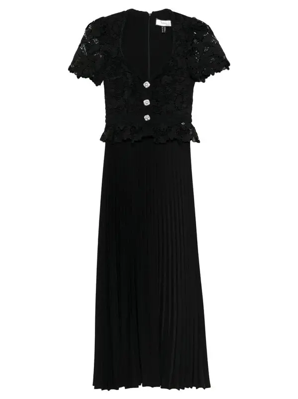 NISSA Lace Bust Pleated Midi Dress - Black