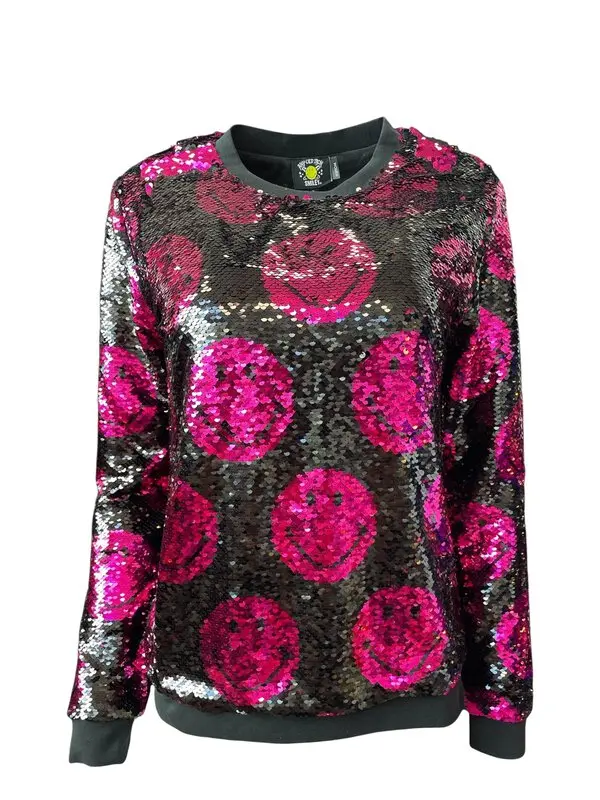 ANY OLD IRON Smiley Flip Sequin Sweatshirt - Pink/black