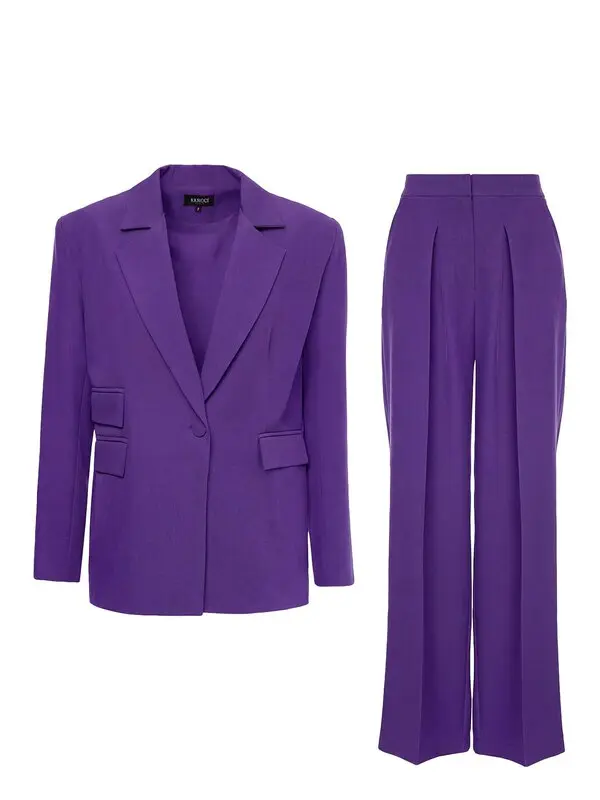 BLUZAT Suit With Blazer And Wide Leg Trousers - Purple