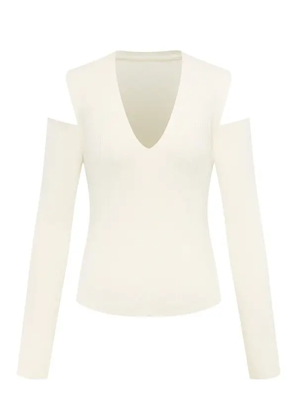 EMMA WALLACE Ribbed Knit Top With Cold-shoulder Cutouts - White