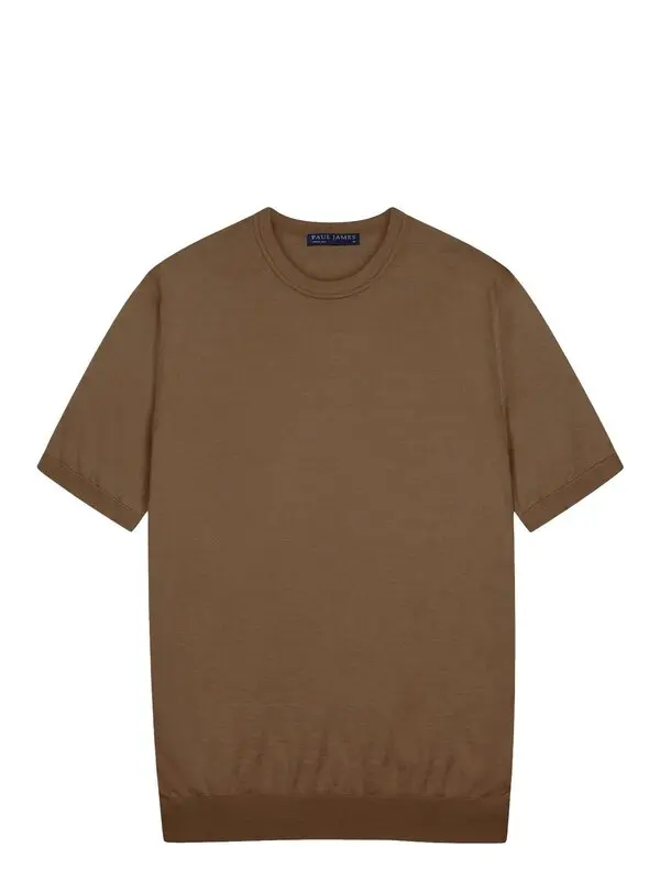 PAUL JAMES KNITWEAR Superfine Merino Silk Bellini Short Sleeve Jumper - Gold