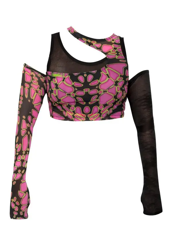 PALOMA LIRA Volt Web Armor Printed Mesh Crop Top - Pink