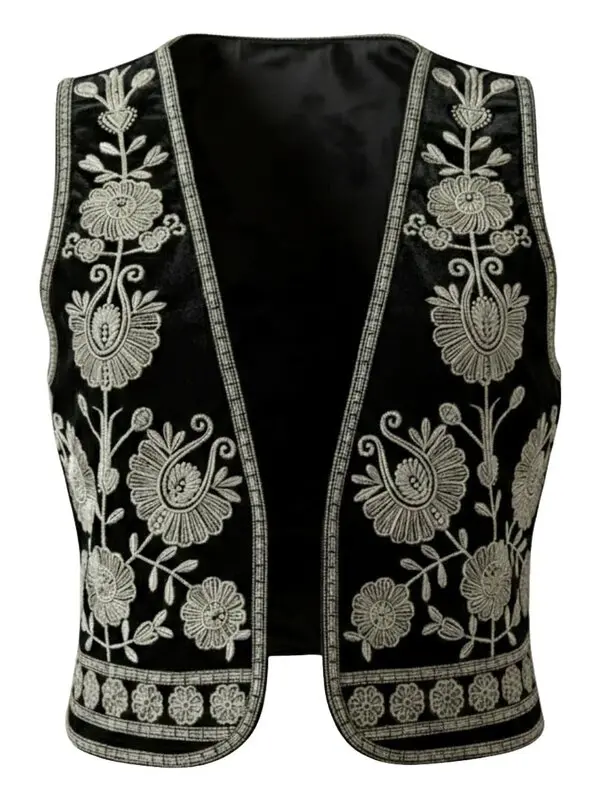 IZABELA MANDOIU Velvet Embroidered Vest - Black