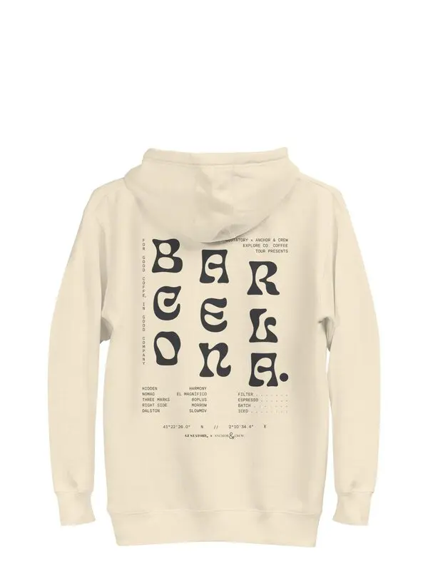ANCHOR & CREW Gustatory Barcelona Coffee Scene Embroidered Hoodie - Brown