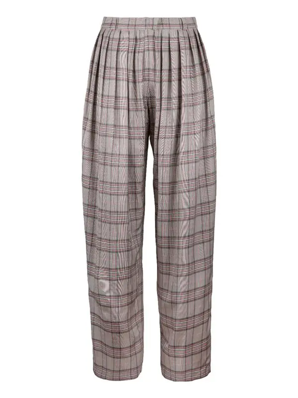 HELENE GALWAS Checked Linen-blend Trousers - Pink/brown