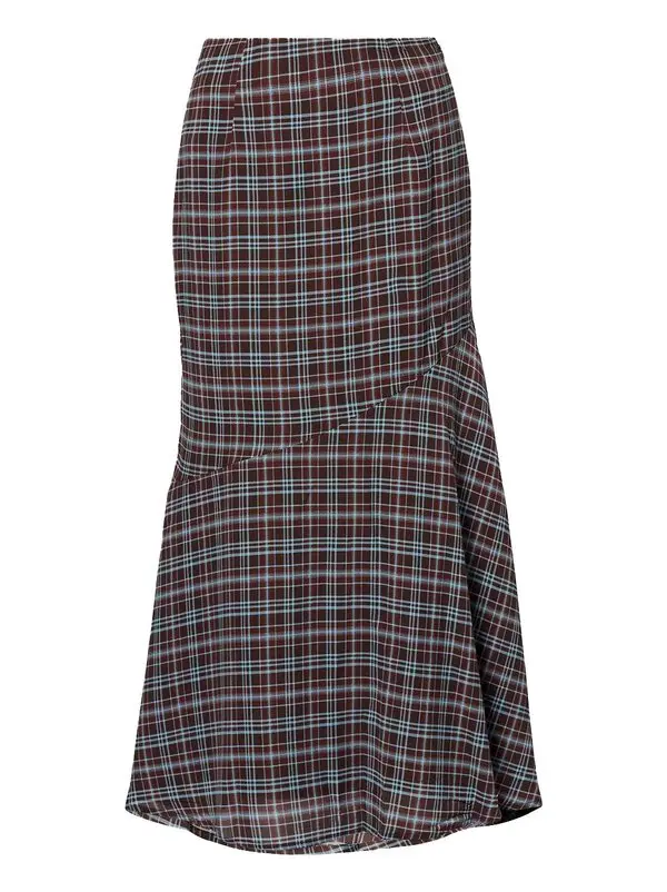 AMY LYNN Alma Heritage Check Chiffon Asymmetric Maxi Skirt - Blue/brown