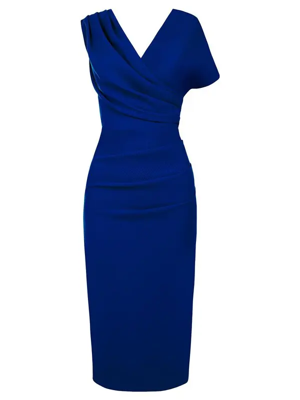 ALINA CERNATESCU Draped Asymmetrical Neckline Dress - Blue