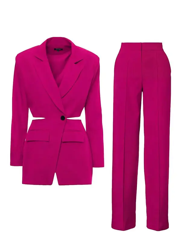 BLUZAT Suit With Cut-out Blazer And Striped Trousers - Pink