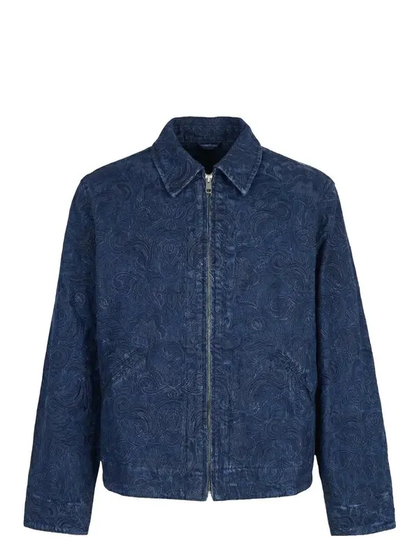MODENAIRE Textured Zip Jacket With Point Collar - Blue
