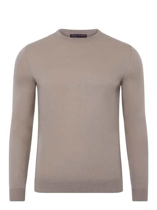PAUL JAMES KNITWEAR Matteo Merino Silk Crew Neck Jumper - Brown