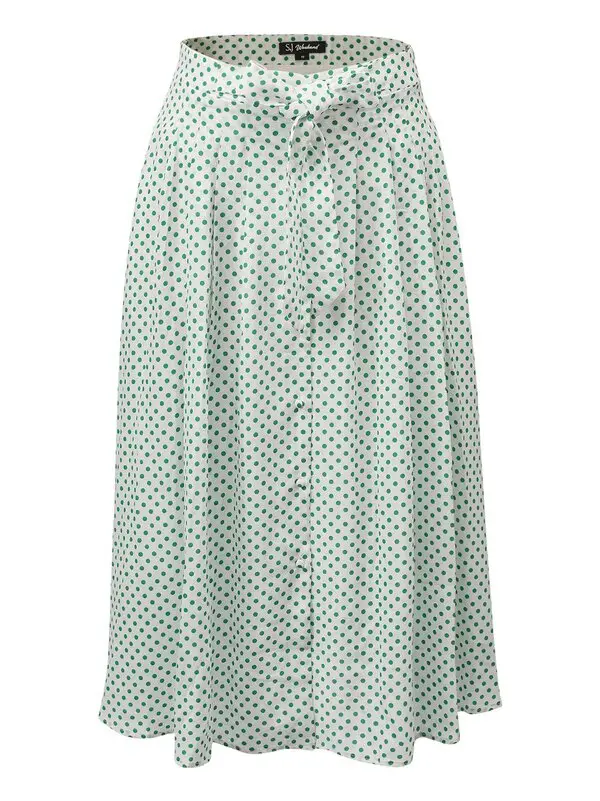 SMART AND JOY Flared Skirt With Polka Dot Print - Green