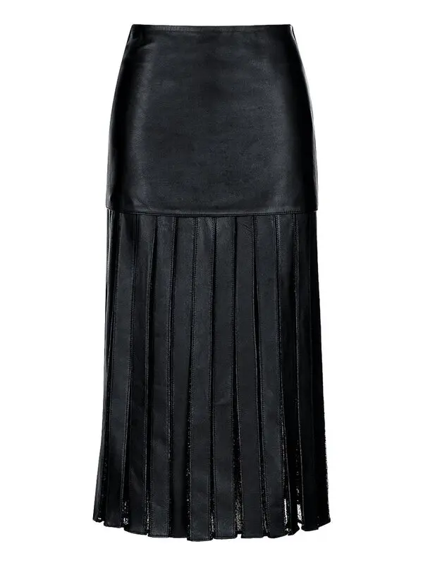 SAINT ONES Dakota Leather Pleated Midi Skirt - Black