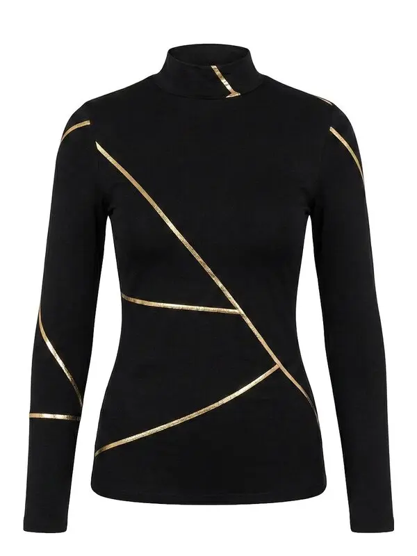 ESTHER SAADIA Geometric Kintsugi Mock Neck Top - Black