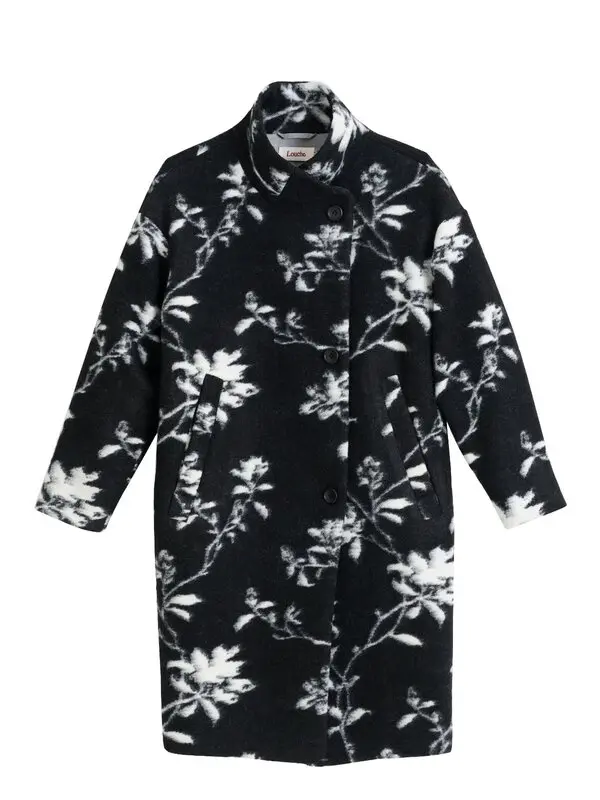 LOUCHE Donalda Power Bloom Funnel Neck Coat - Black