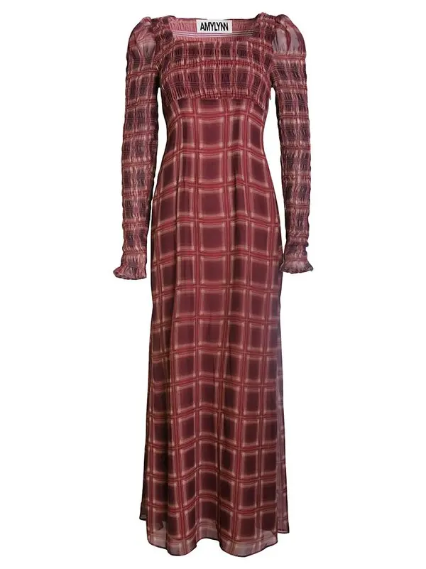 AMY LYNN Noor Smocked Checkered Column Dress - Brown